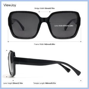 ViewJoy Womens Sunglasses Polarized Fashion Designer Square Oversized Classic Trendy Sunglasses Black Frame