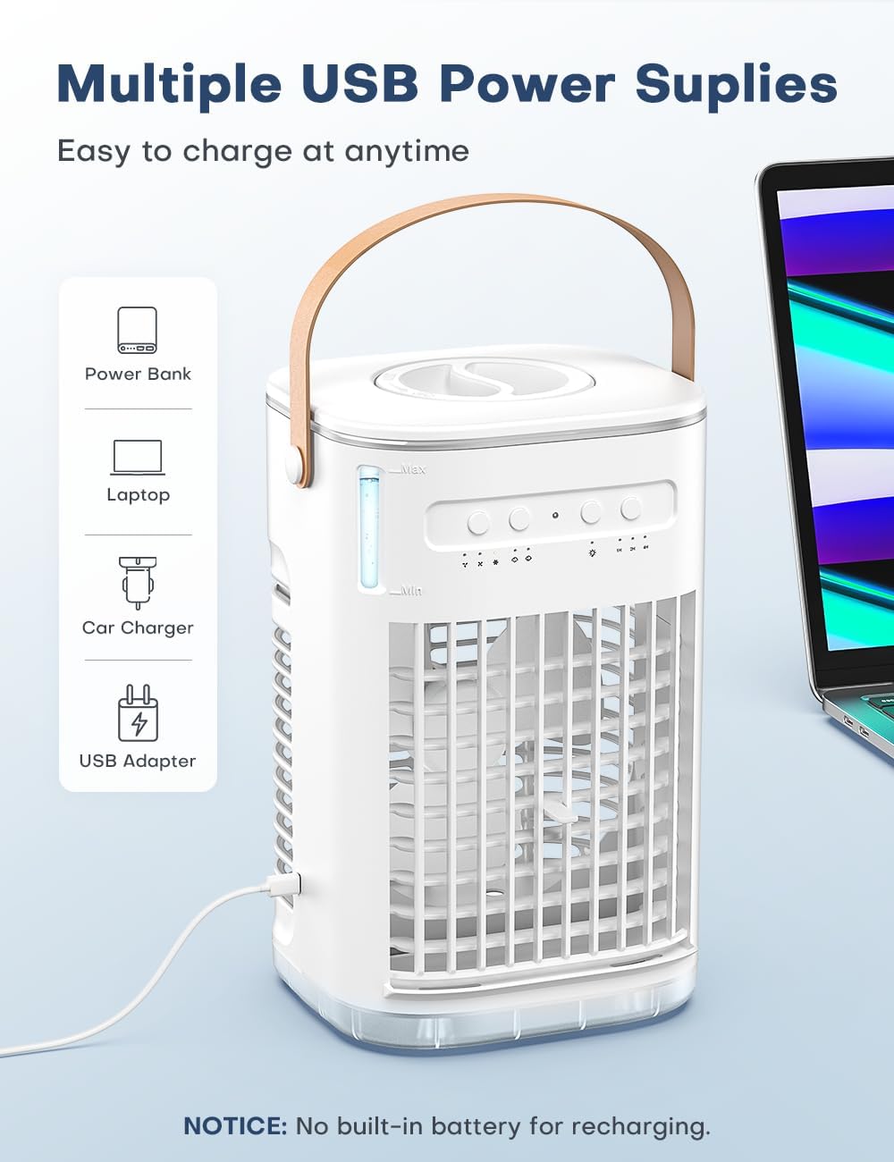 TEMEIKE 4-IN-1 Personal Air Conditioner w/Remote, 2 Ice Packs, 1200ML Tank, 7H Timer for Smart Auto-Off,2 Cool Mist,3-Speed Small Portable Air Conditioner, 7-LED Light Evaporative Air Cooler for Room