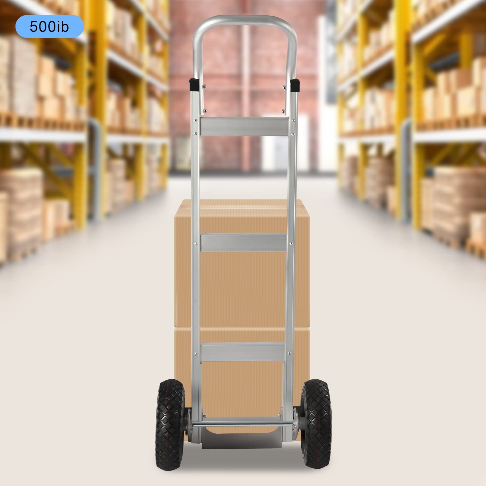 500 lb Capacity Hand Truck Dolly Heavy Duty Luggage Cart with 8-inch Solid Rubber Tires, Hand Cart for Shopping, Travel, Moving and Office Use