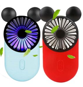 zshmjmj cute personal mini fan(2 pack), mini handheld fan, usb rechargeable portable fan with stylish led light,3 speed adjustable,cute mouse,for kids girls woman home office outdoor travel