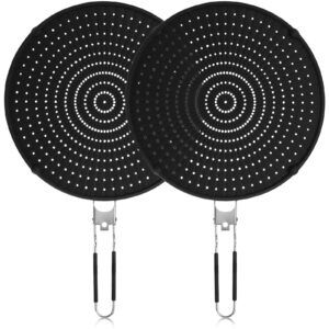 kfl 2 pack 𝐒𝐢𝐥𝐢𝐜𝐨𝐧𝐞 𝐒𝐩𝐥𝐚𝐭𝐭𝐞𝐫 𝐒𝐜𝐫𝐞𝐞𝐧 for frying pan - 13 inch stainless steel grease splatter guard - cover oil splash when sizzling bacon, cooking fried chicken or popcorn