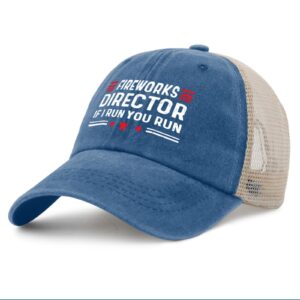 BEIXBE Fireworks Director If I Run You Run Trucker Hat Women Trendy Mesh Hat for Summer Lake Blue