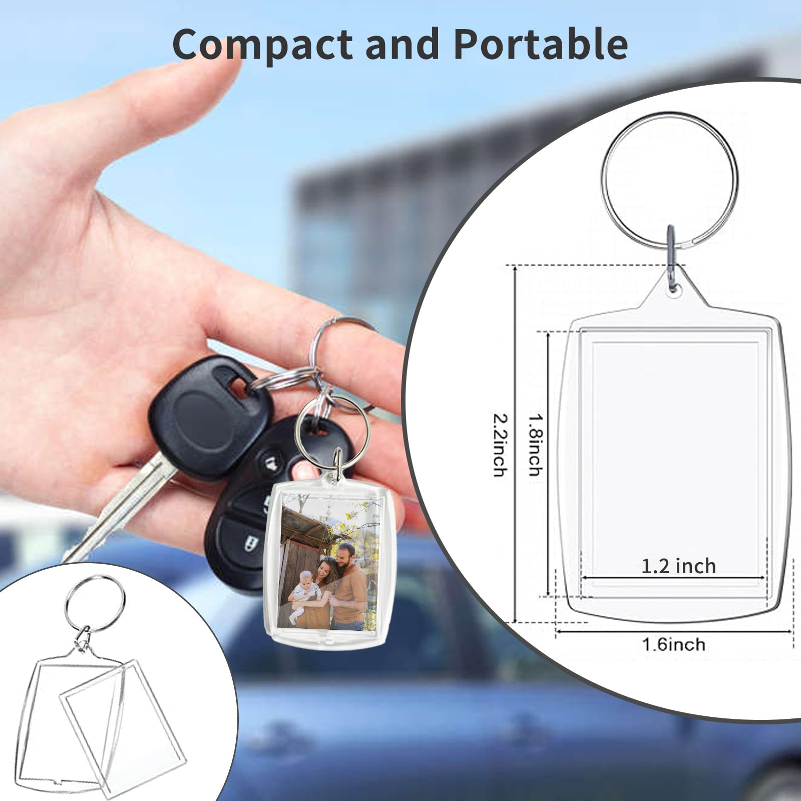 Hsyydzi 200pcs Pendant Picture Frame Keyrings, 2.2 x 1.6inch/5.5 x 4.2cm Make Your Own Keyring Kit, DIY Gift Key Chain as Gift,Suit for Family, Friends,Colleague