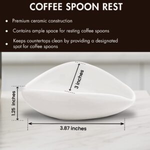 Suneville Coffee Spoon Rest with Coffee Spoon - Tea Spoon Rest - Ceramic Coffee Spoon Holder - Spoon Rest for Coffee Stirrers, Teaspoon & Bar Spoon - Coffee Bar & Station Accessories