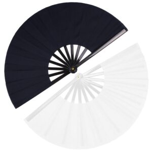 mddruiqi hand fans for women foldable - rave fan - 2 pack large folding fan | halloween party favors - nylon-cloth vintage retro fabric fans chinese kung fu tai chi festival dance hand held fan