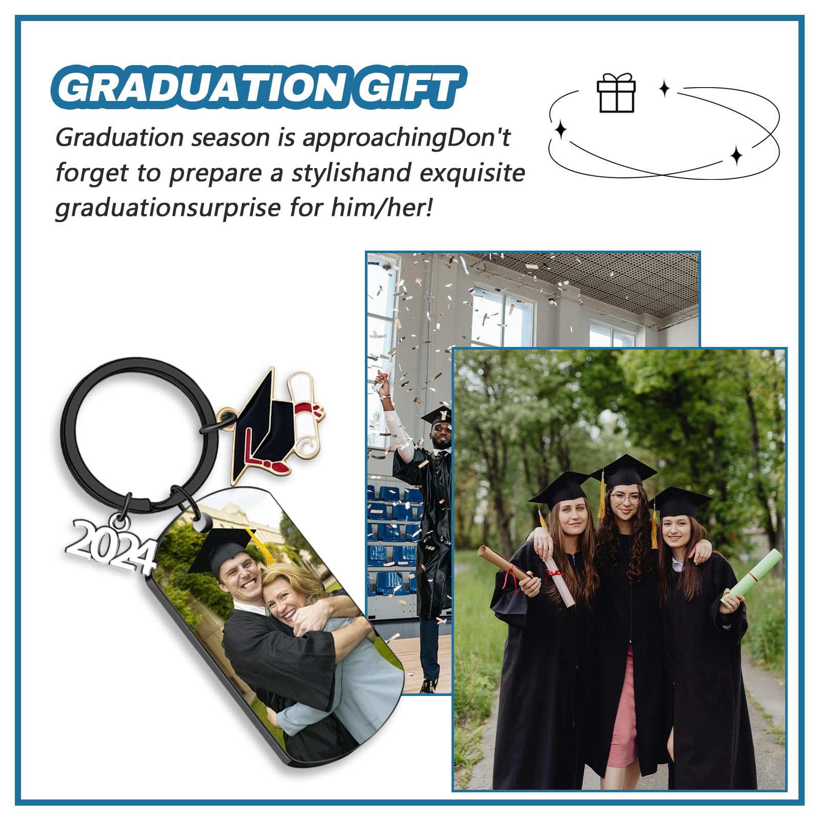 JONZIN 2024 Personalized Graduation Gifts-Class of 2024 Gifts for Him Women, Custom Keychain with Picture Engraving Text, Son Daughter Friends Highschool College Congratulations Grad Gift