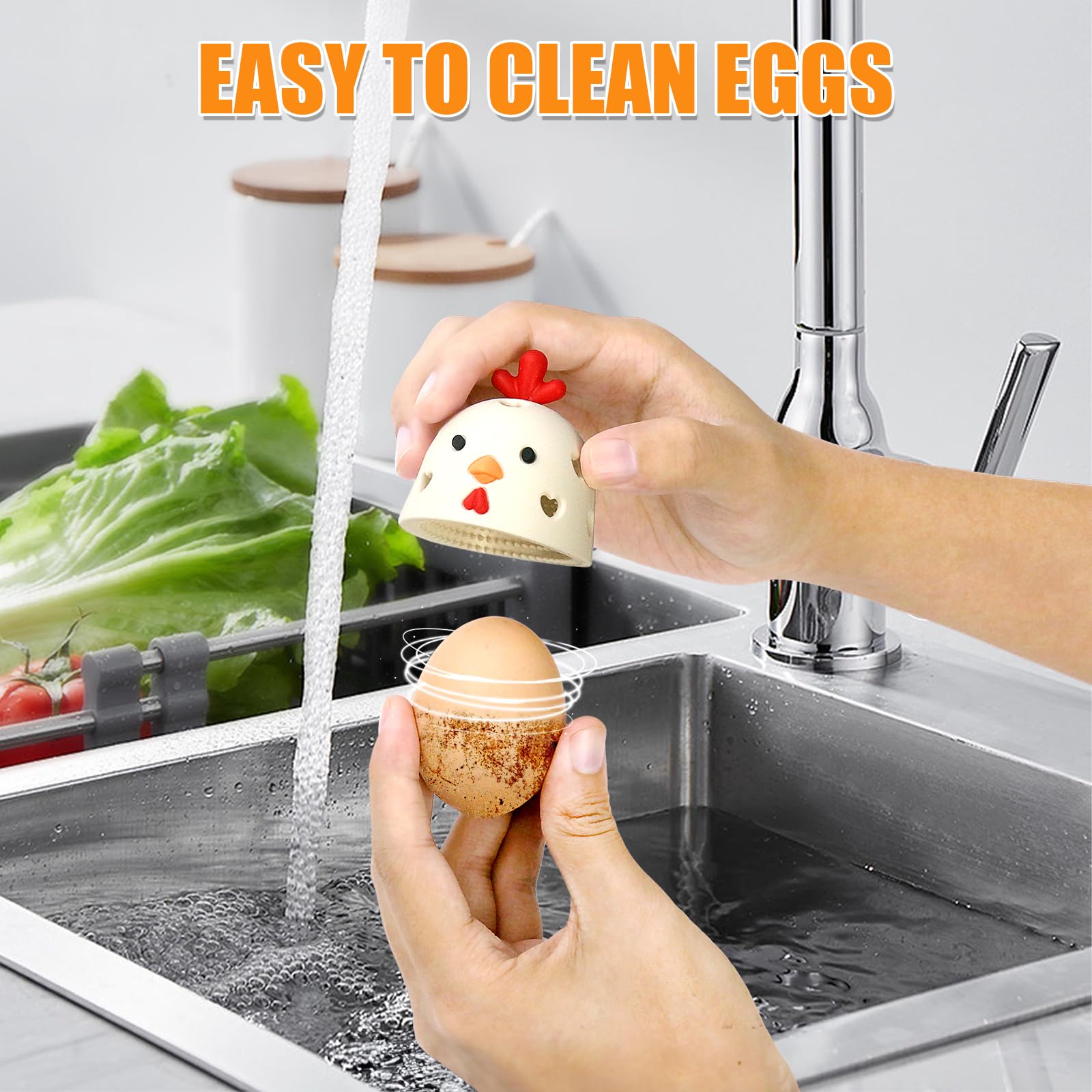 Shcsdr Egg Washer for Fresh Eggs Silicone Egg Brush Egg Scrubber Multipurpose Vegetable and Fruit Cleaning Tool Reusable Egg Cleaning Brush for Egg Cleaner (White 1Pack)