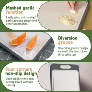 Cutting Board Double Sided,Large Stainless Steel Cutting Boards,Wheat Straw Cutting Boards for Kitchen,for Meat, Veggies, Fruits, with Easy Grip Handle,Dishwasher Safe (1, Large)