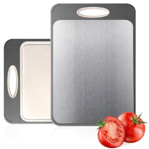 cutting board double sided,large stainless steel cutting boards,wheat straw cutting boards for kitchen,for meat, veggies, fruits, with easy grip handle,dishwasher safe (1, large)