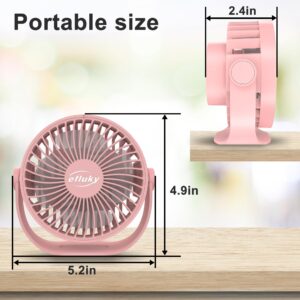 efluky USB Small Desk Fan, 3 Speeds USB Rechargeable Fan Built-in Battery, 360° Adjustment Portable Mini Fan Suitable for Home, Office and Travel, Pink