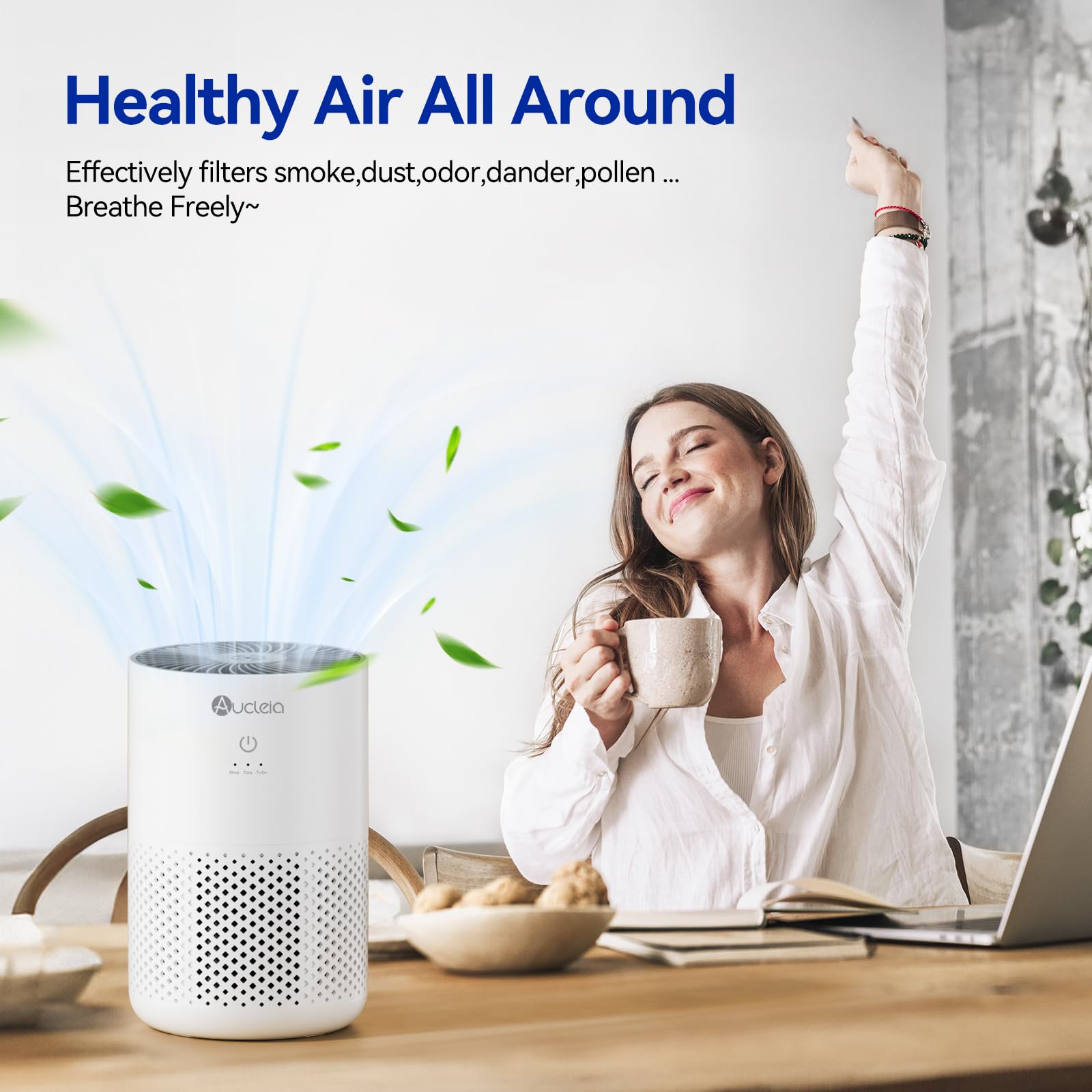 Air Purifiers for Bedroom up to 588 Ft², 20dB Bedroom Air Purifier for Small Room Removes Dust Pets Hair Smoke Odor with Aromatherapy Function(White)