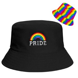 pride rainbow hat reversible rainbow lgbt bucket hat summer foldable sun beach hats for women men accessories