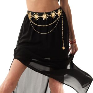 Andibro Cool Sun Multilayer Waist Chain Belt, Metal Sun Pendant Waist Belt Skinny Belts for Jean Pants Dress(gold sun)