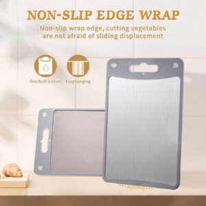 Cutting Board Double Sided,Stainless Steel Cutting Board for Kitchen, Food-Grade, Stainless Steel and Wheat Straw PP, Easy to Clean Large Cutting Board