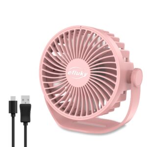 efluky usb small desk fan, 3 speeds usb rechargeable fan built-in battery, 360° adjustment portable mini fan suitable for home, office and travel, pink