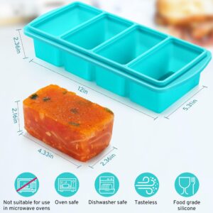 Silicone Freezer Tray with Lid - 1 Cup Silicone Food Freezer Tray - Large Ice Cube Freezer Molds - Soup, Sauce, leftovers, Homemade Meal Prep Freezing Kitchen Storage Containers - Aqua - 2-Pack