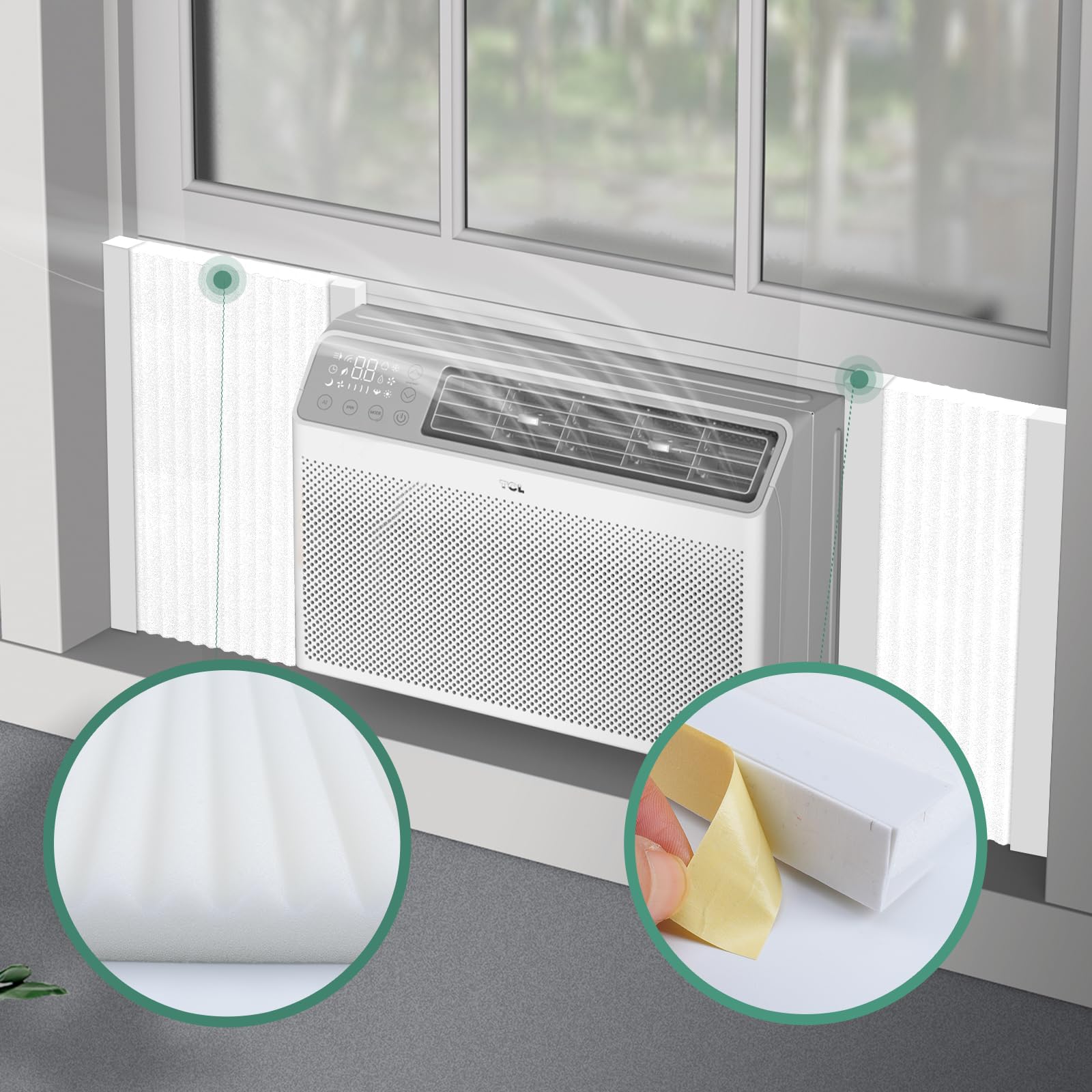 Window Air Conditioner,Side Insulated Foam Panel, Summer/Winter Heat and Draft Insulating,Two-Piece Panels Window Seal,with 4 Pressure Strips 02 (WHITE)