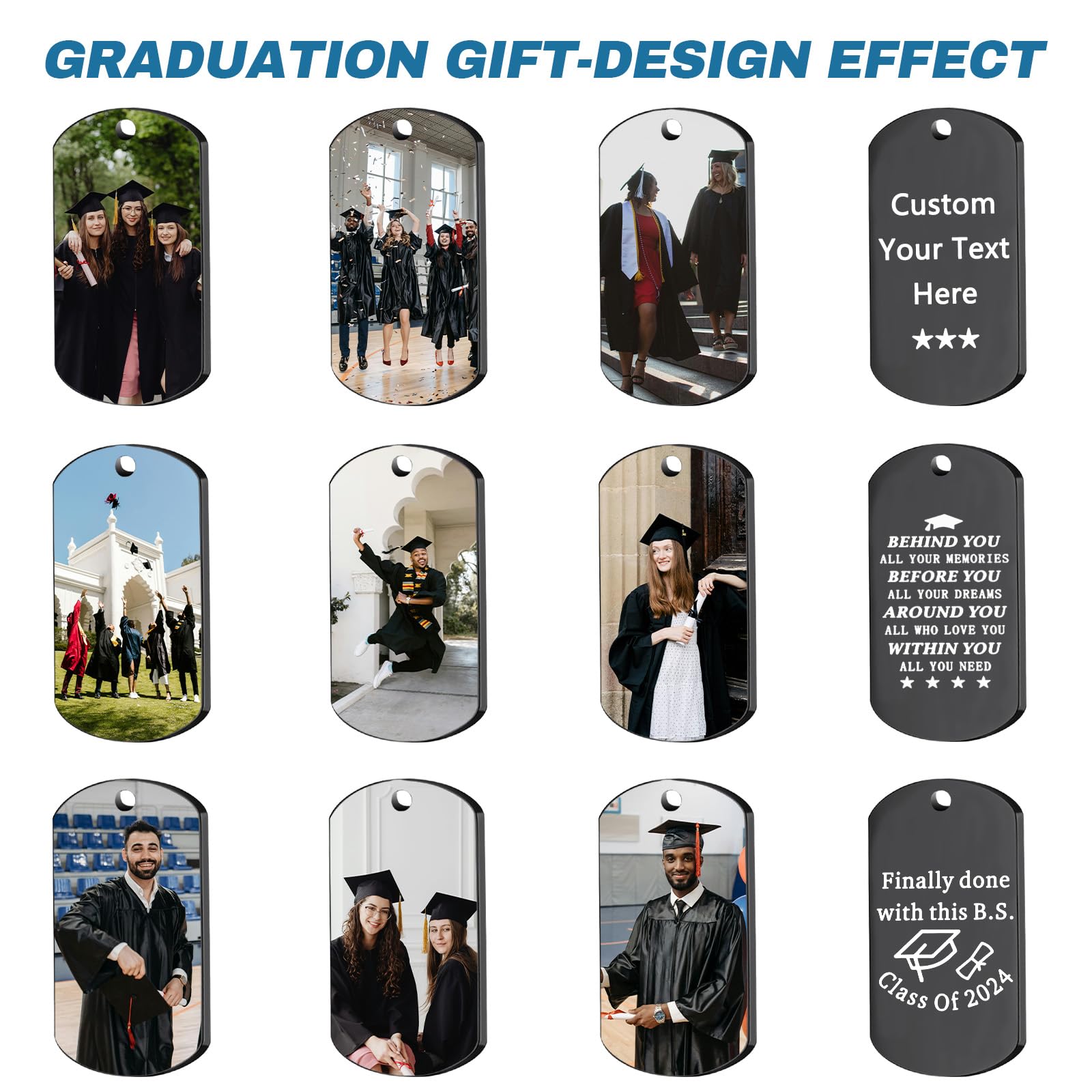 JONZIN 2024 Personalized Graduation Gifts-Class of 2024 Gifts for Him Women, Custom Keychain with Picture Engraving Text, Son Daughter Friends Highschool College Congratulations Grad Gift