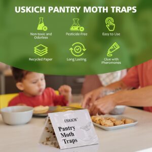 USKICH Pantry Moth Traps with Strength Pheromones Moths Killer Safe and Effective for Food and Cupboard Non-Toxic Sticky Glue Trap for Pantry Pests-10Pack