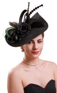 cizoe tea party hats fascinators for women kentucky derby headpiece peacock feather wedding headware bridal headpiece(black)