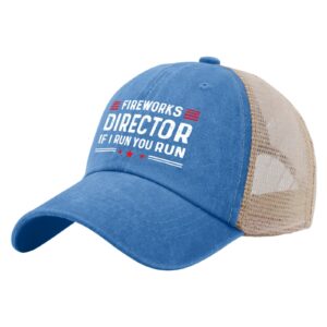 BEIXBE Fireworks Director If I Run You Run Trucker Hat Women Trendy Mesh Hat for Summer Lake Blue