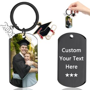 jonzin 2024 personalized graduation gifts-class of 2024 gifts for him women, custom keychain with picture engraving text, son daughter friends highschool college congratulations grad gift