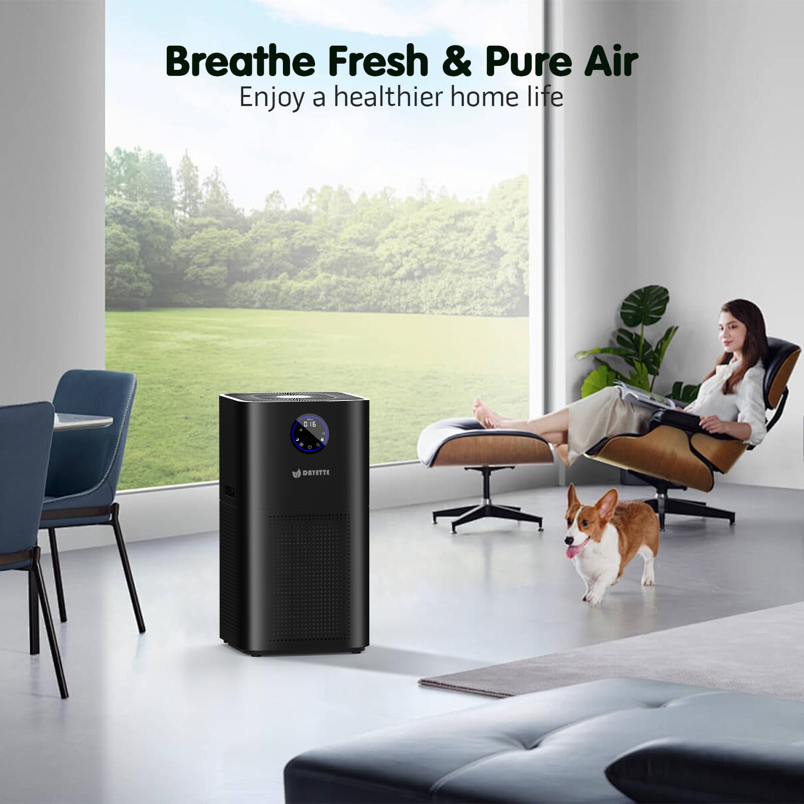 Dayette Air Purifier for Home Pets Dander in Bedroom, Covers Up to 4000 ft², 4-in-1 Filter with HEPA sleep mode, Remove Dust Smoke Pollutants Odor (AP403)