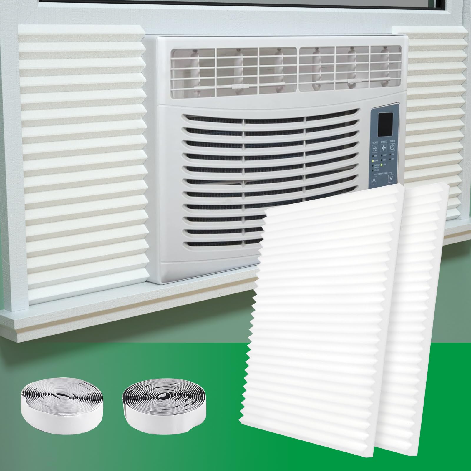 Window Air Conditioner,Side Insulated Foam Panel, Summer/Winter Heat and Draft Insulating,Two-Piece Panels Window Seal 02 (WHITE)