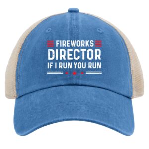 BEIXBE Fireworks Director If I Run You Run Trucker Hat Women Trendy Mesh Hat for Summer Lake Blue