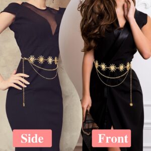 Andibro Cool Sun Multilayer Waist Chain Belt, Metal Sun Pendant Waist Belt Skinny Belts for Jean Pants Dress(gold sun)