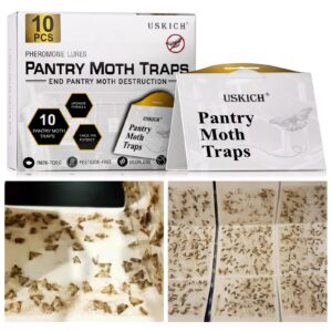 uskich pantry moth traps with strength pheromones moths killer safe and effective for food and cupboard non-toxic sticky glue trap for pantry pests-10pack