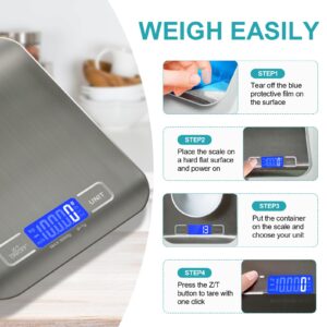 Food Scale, 11lb Kitchen Scale with 6 Units Tare Function & LCD Display, 0.05oz/1g Stainless Steel Digital Food Scale Grams and Ounces for Baking, Cooking, Dieting and Meal Prep (Batteries Included)