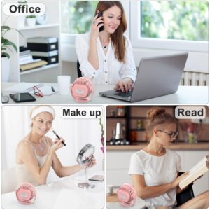 efluky USB Small Desk Fan, 3 Speeds USB Rechargeable Fan Built-in Battery, 360° Adjustment Portable Mini Fan Suitable for Home, Office and Travel, Pink