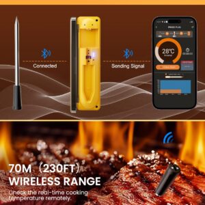 Wireless Meat Thermometer with 493FT Long Wireless Range, Instant Read Digital Food Thermometer, Smart APP Control, Charging Dock, Kitchen Thermometer for Roast, Oven, Grill, BBQ, Smoker, Rotisserie