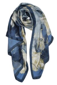 your smile large mulberry silk feeling long stain scarf lightweight sunscreen shawls wraps for women (03 blue/oil paingting flower)