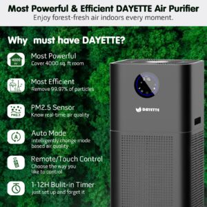 Dayette Air Purifier for Home Pets Dander in Bedroom, Covers Up to 4000 ft², 4-in-1 Filter with HEPA sleep mode, Remove Dust Smoke Pollutants Odor (AP403)