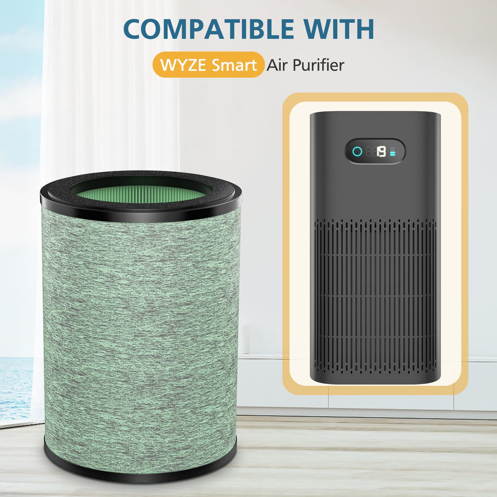 WILERDA H13 True HEPA Filter Replacement Compatible with WYZE Smart Air Purifier, Standard Filter, 2 Packs