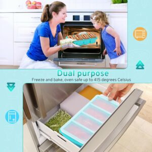 Silicone Freezer Tray with Lid - 1 Cup Silicone Food Freezer Tray - Large Ice Cube Freezer Molds - Soup, Sauce, leftovers, Homemade Meal Prep Freezing Kitchen Storage Containers - Aqua - 2-Pack