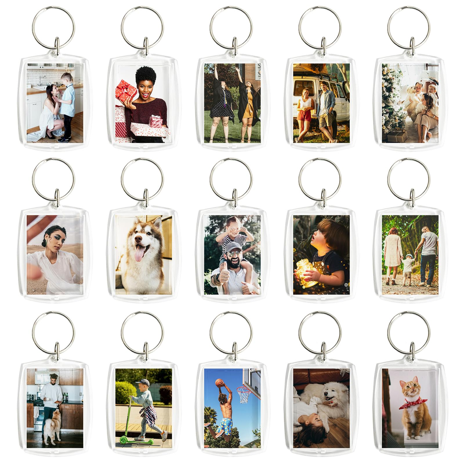 Hsyydzi 200pcs Pendant Picture Frame Keyrings, 2.2 x 1.6inch/5.5 x 4.2cm Make Your Own Keyring Kit, DIY Gift Key Chain as Gift,Suit for Family, Friends,Colleague