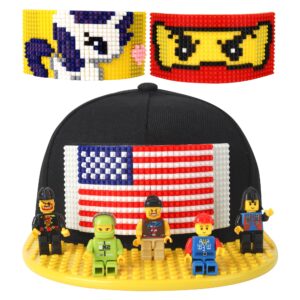 yanscian snapback hat flat bill baseball cap building block american us flag for kids & adults black…