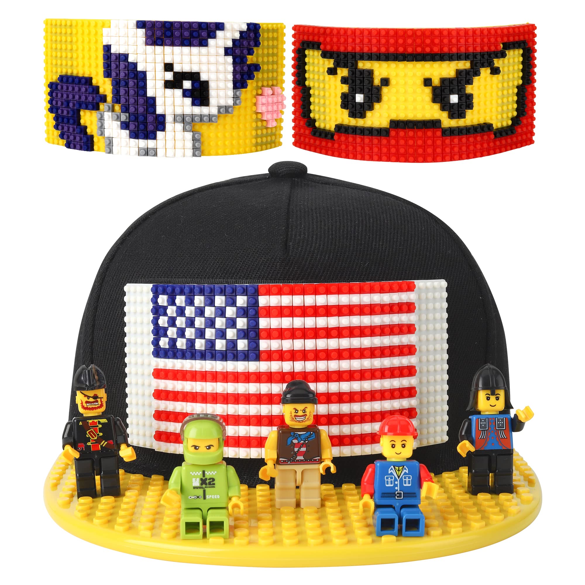 Yanscian Snapback Hat Flat Bill Baseball Cap Building Block American US Flag for Kids & Adults Black…