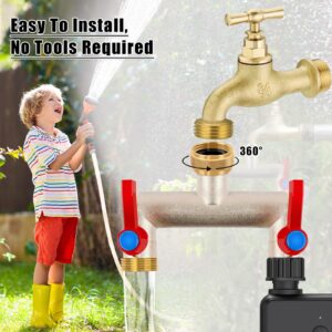 Brass Garden Hose Splitter, 3/4" Hose Splitter 2 Way Heavy Duty with Extension Handles, Outdoor Faucet Splitter Water Spigot Splitter with Individual On/Off Valve (2 Way Hose Splitter)