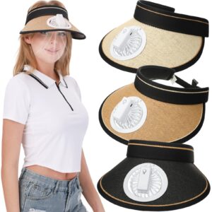 maiteenly 3 pcs sun visor hat with fan, three temp settings, large area sun protection, adjustable visor with fan for women (black, khaki, white)