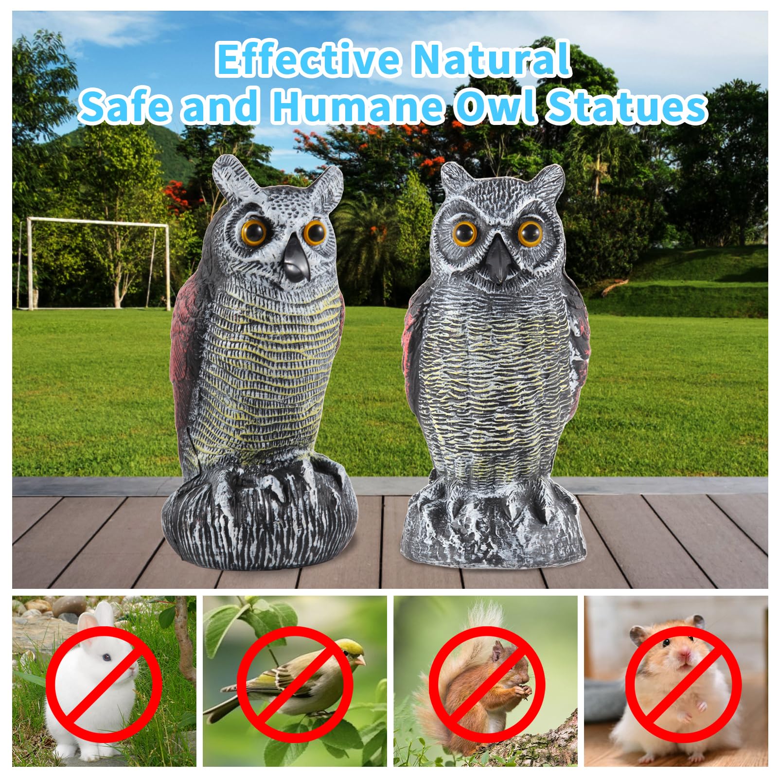 Hedoc 2 Pack Fake Owl Decoys to Scare Birds Away from Gardens and Rooftop, Long-Eared Owl Bird Deterrents, Nature Scarecrow Plastic Owls Pest Repellent, Owl Statue for Garden Decor, Yard Decoration