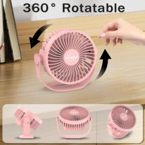 efluky USB Small Desk Fan, 3 Speeds USB Rechargeable Fan Built-in Battery, 360° Adjustment Portable Mini Fan Suitable for Home, Office and Travel, Pink