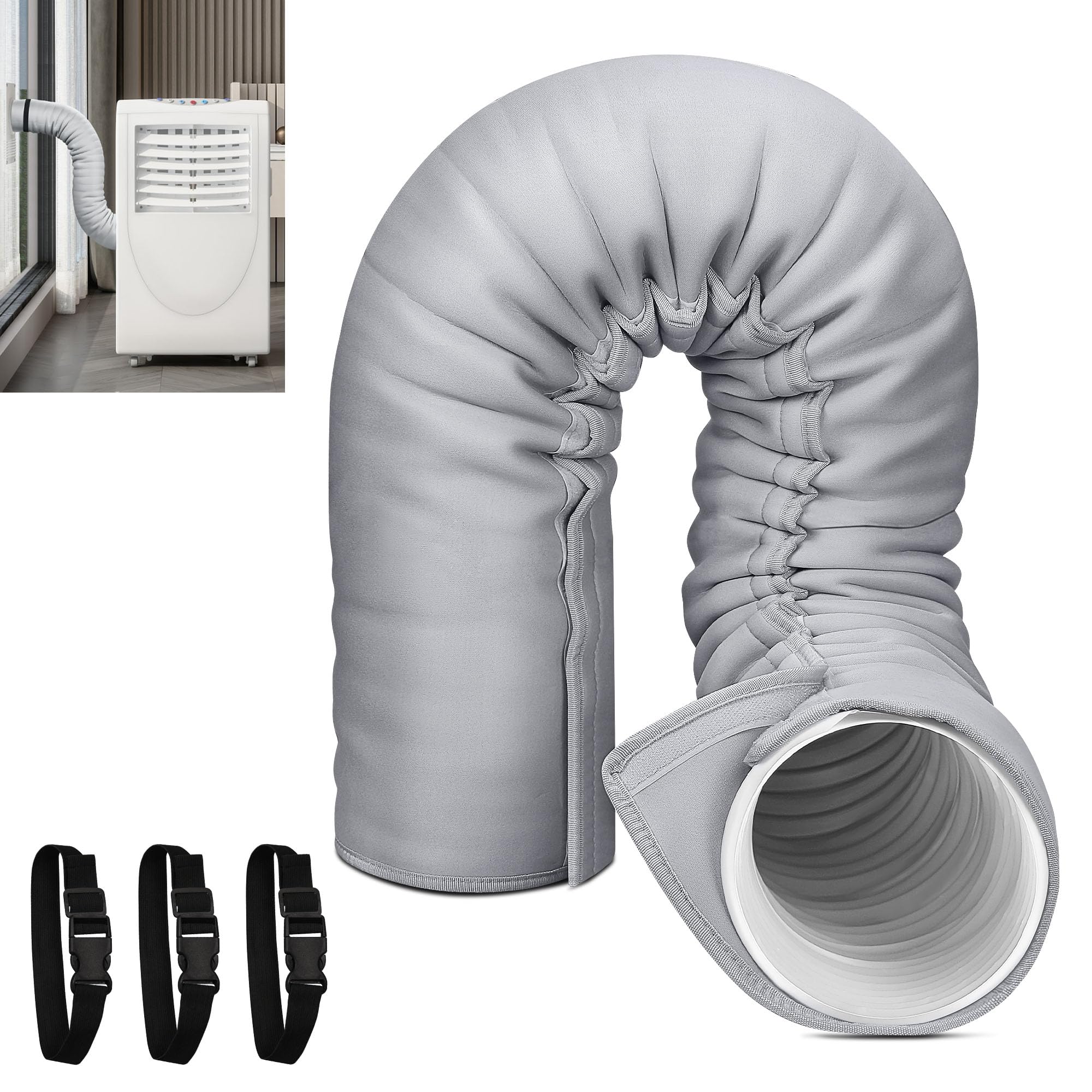 Portable AC Hose Insulation Sleeve, Portable Air Conditioners Insulated Hose Cover Wrap, Fit 5" & 5.9" Diameter Exhaust Hose, Easy Installation with 3*Adjustable Buckle Straps, Light Gray