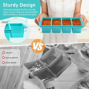 Silicone Freezer Tray with Lid - 1 Cup Silicone Food Freezer Tray - Large Ice Cube Freezer Molds - Soup, Sauce, leftovers, Homemade Meal Prep Freezing Kitchen Storage Containers - Aqua - 2-Pack