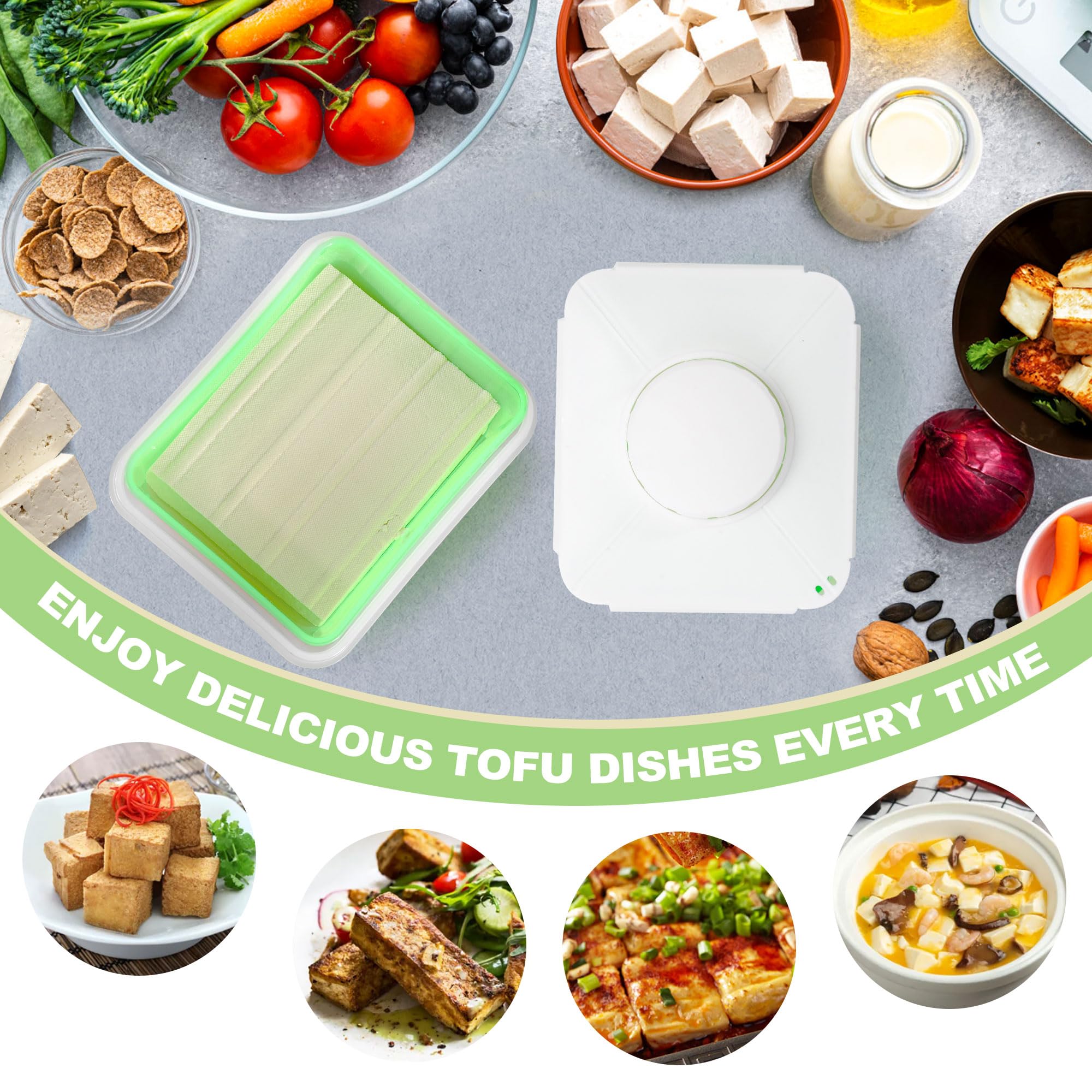 Pavsrmy Tofu Press, Upgrade Adjustable Tofu Press Dishwasher Safe, Large Vegan Tofu Presser Drainer with Drip Tray, Speed Up Removing Water from Firm/Extra Firm Tofu Without Crack to Improve Taste