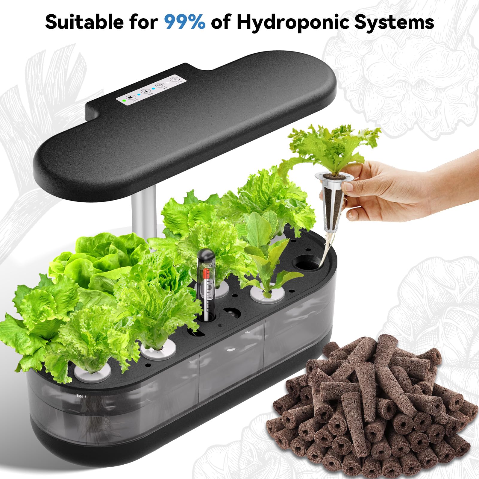 Fungiworks 202pcs Hydroponic Pods Kit for AeroGarden, Ahopegarden Garden Hydroponic Growing System Aero Seed Pods Kit Includes 50 Grow Sponges, 50 Grow Baskets, 50 Grow Domes, and 52 Stickers