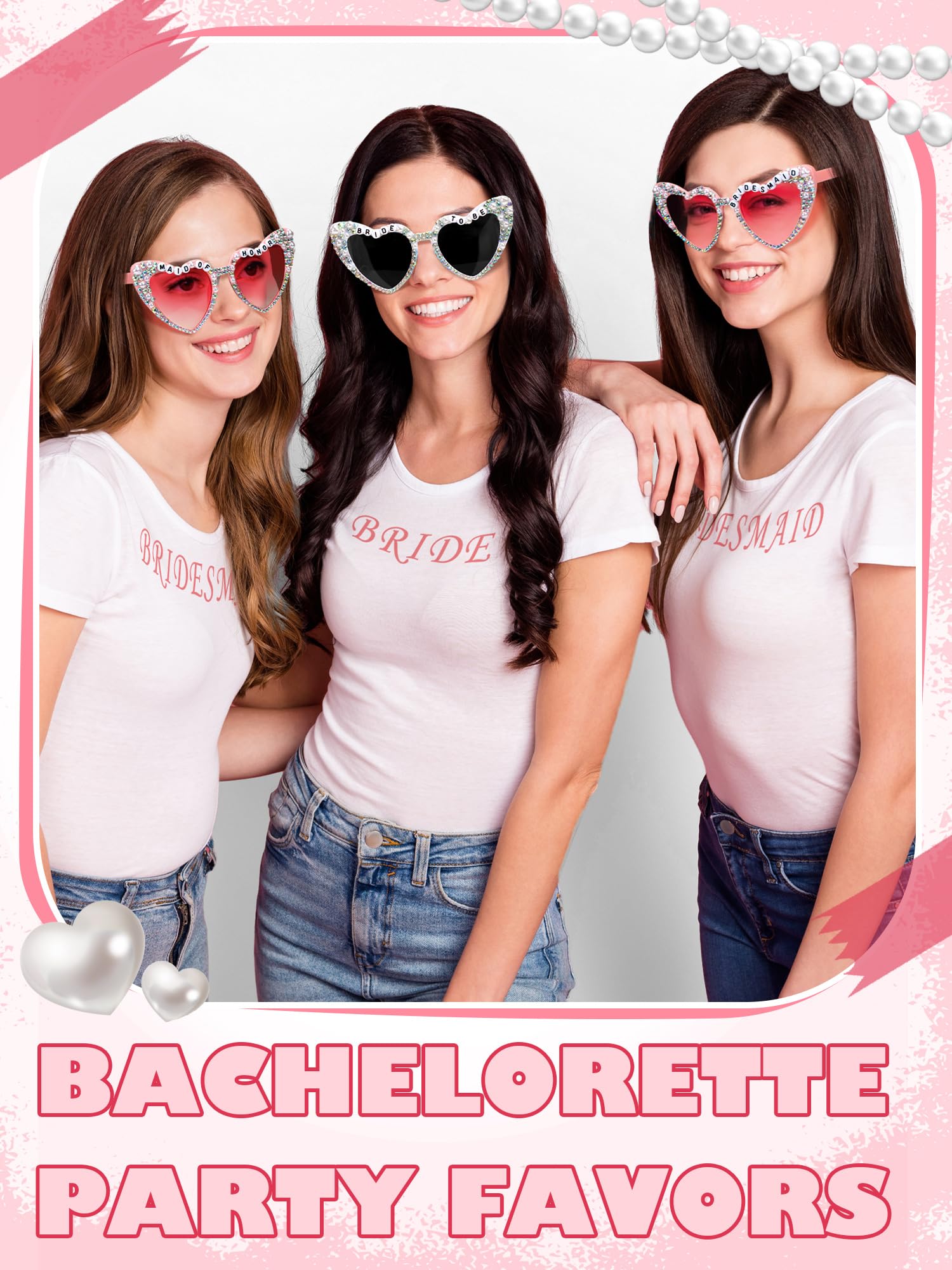 Mootycapa 6 Pcs Bride Sunglasses Bachelorette Sunglasses Party Favors for Bridesmaids for Wedding Party Bride to Be Gifts(White, Pink, Bridesmaid)